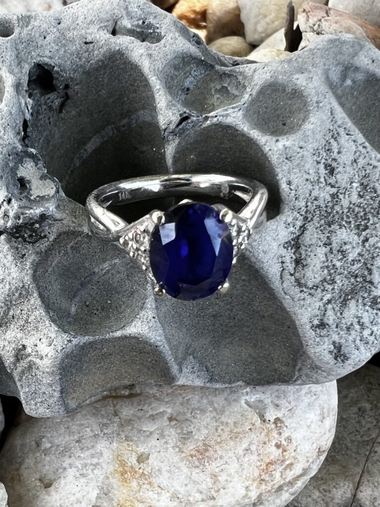 White Gold w/Blue Sapphire Engagement Ring lost in the Ocean. Found and ...